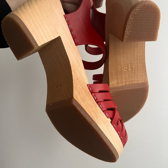 Swedish Hasbeens | Shoes | Braided Red Leather Swedish Hasbeens Clogs ...